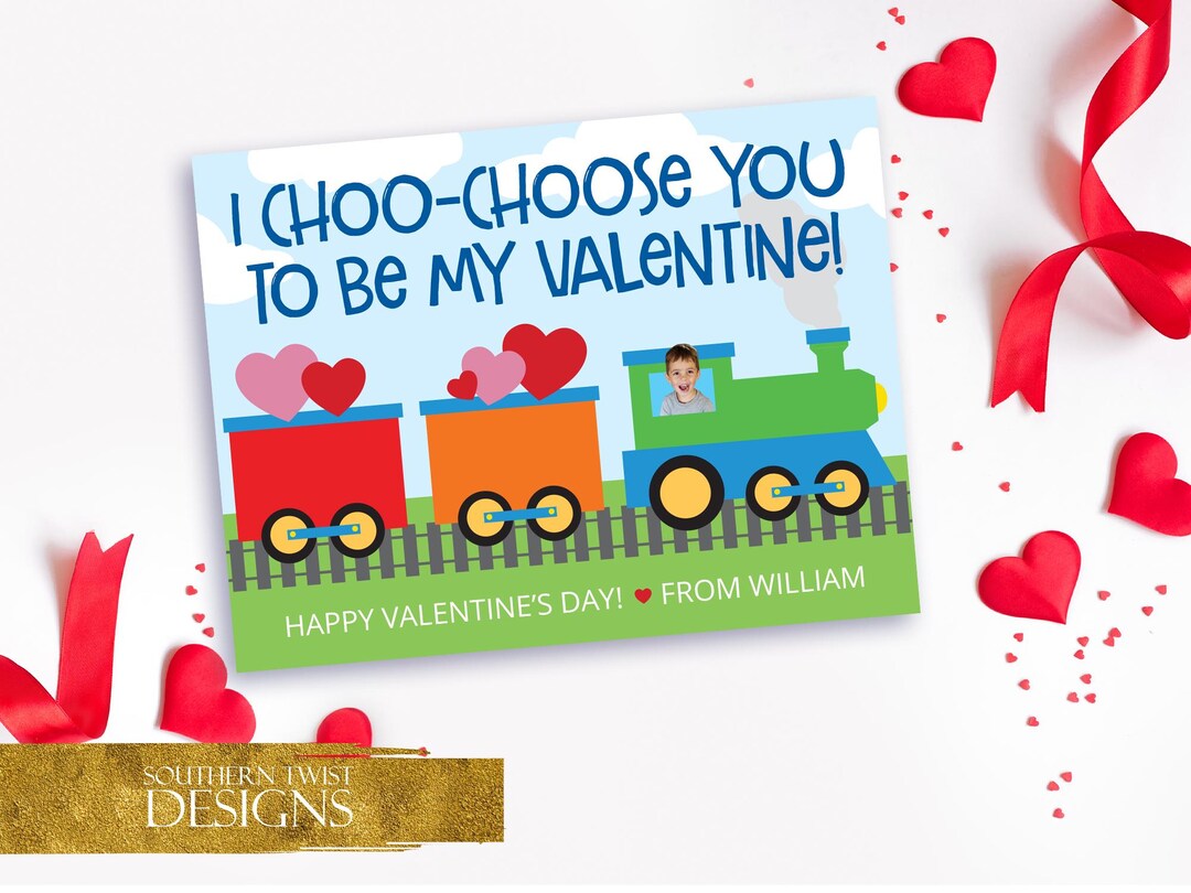 Train Valentines Day Card for School With Your Childs Photo - Etsy