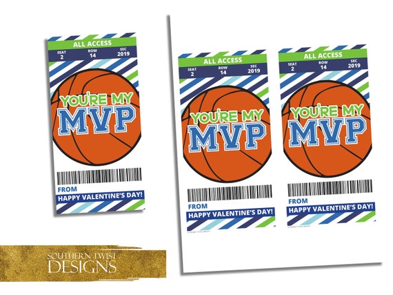 Basketball You're My MVP Valentine's Day Cards | Etsy