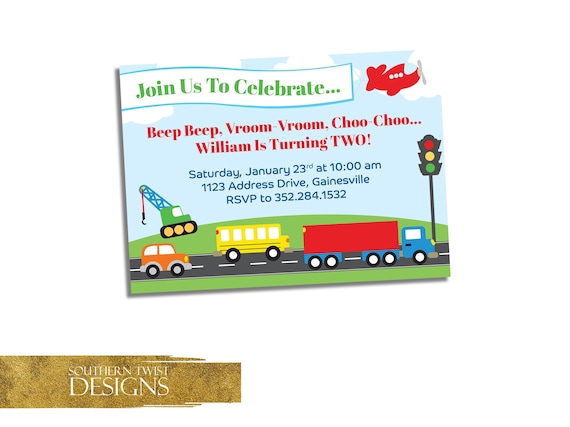 Automobiles Birthday Party Invitation Semi Truck School | Etsy