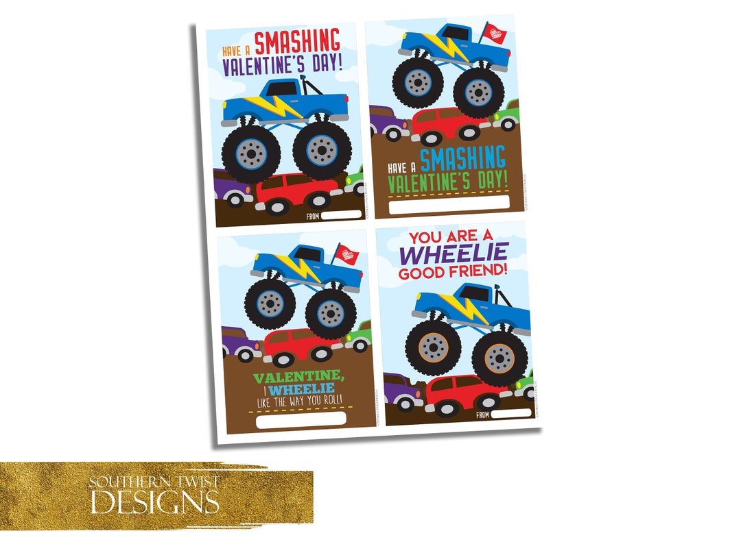 Custom Monster Truck Valentines Day Cards Valentines Day Cards for Boys ...