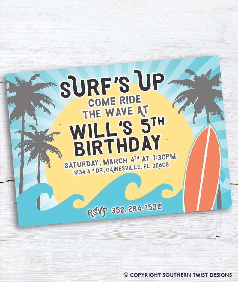 Surf Birthday Invitation Custom Surf's up Party Invite - Etsy