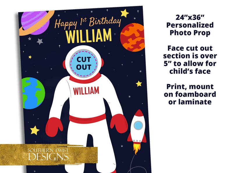Space Party Photo Prop, Astronaut Face Cut Out Photo Frame Personalized ...