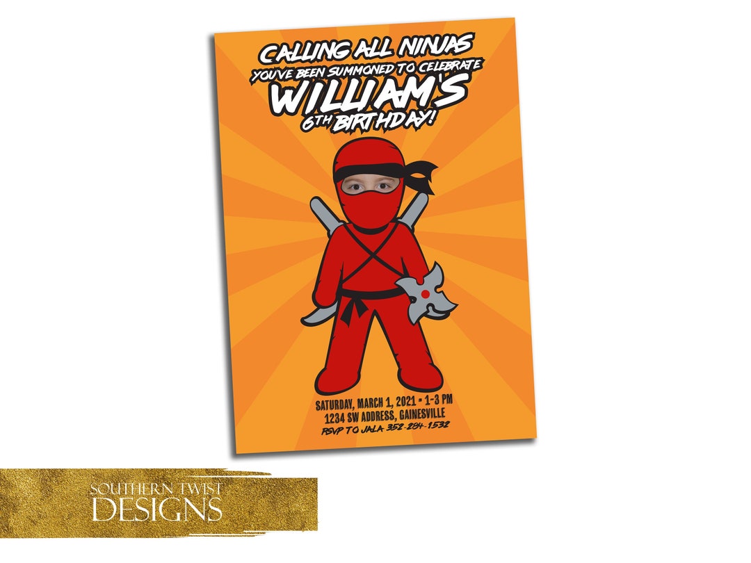 Ninja Birthday Invitation, Boys Ninja Party Theme, Custom Birthday ...
