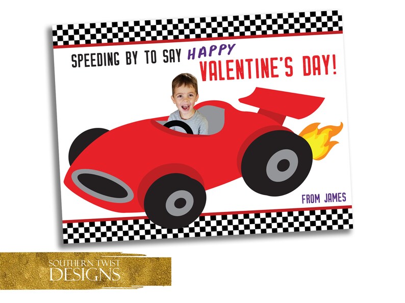 Race Car Photo Valentine Custom Photo Valentine for Kids - Etsy