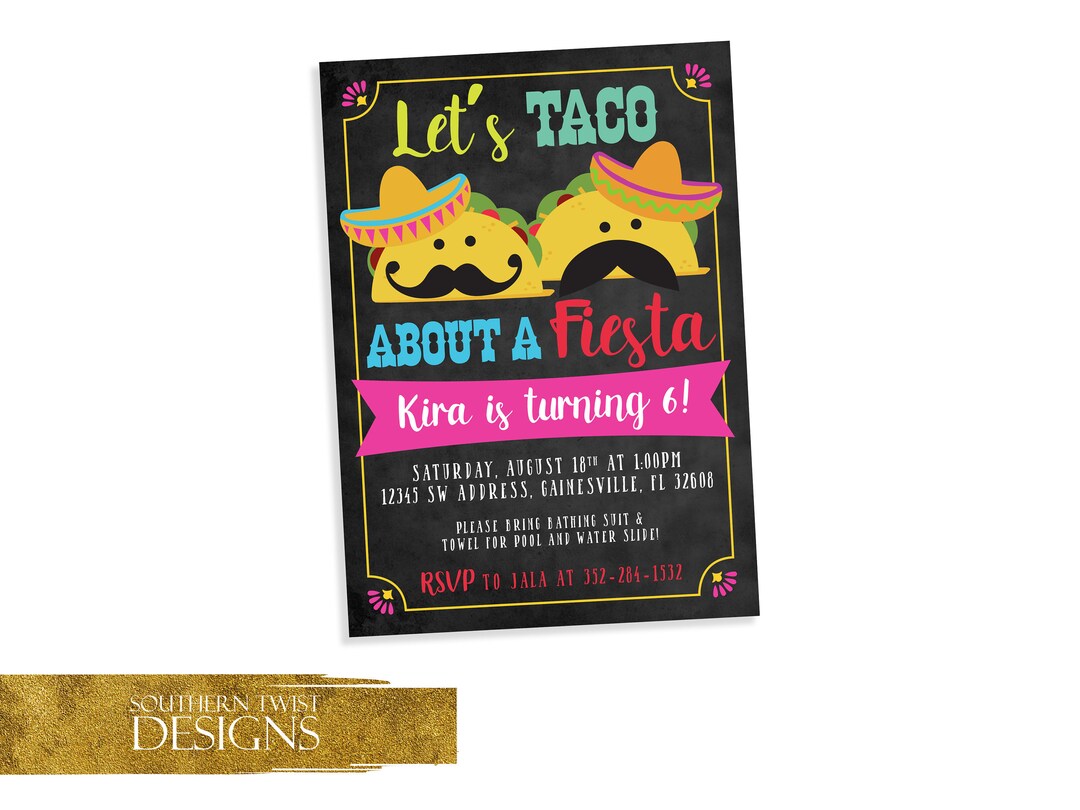 Taco Birthday Party Invitation, Custom Taco Birthday Invite, Let's Taco ...