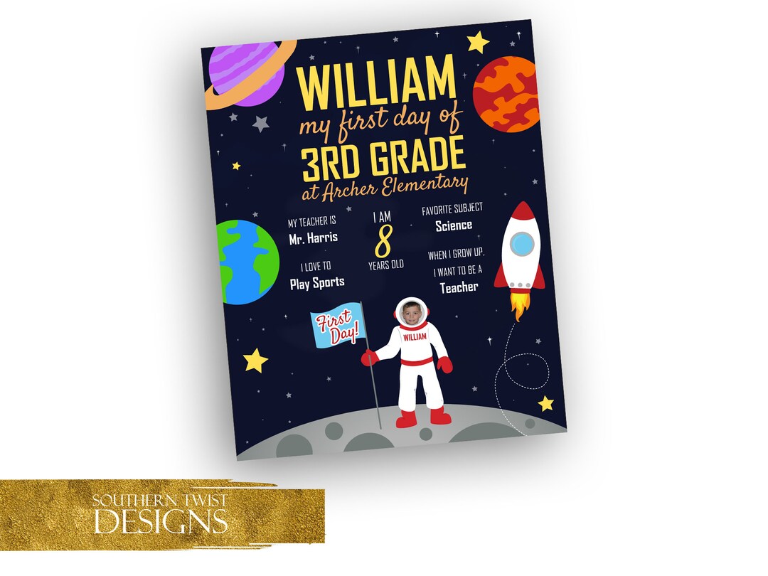 Back to School Printable Sign Outer Space Astronaut Theme, Custom First ...