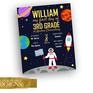 Back to School Printable Sign Outer Space Astronaut Theme, Custom First ...