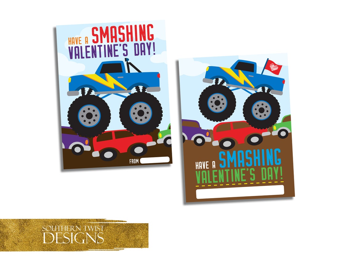 Custom Monster Truck Valentines Day Cards Valentines Day | Etsy