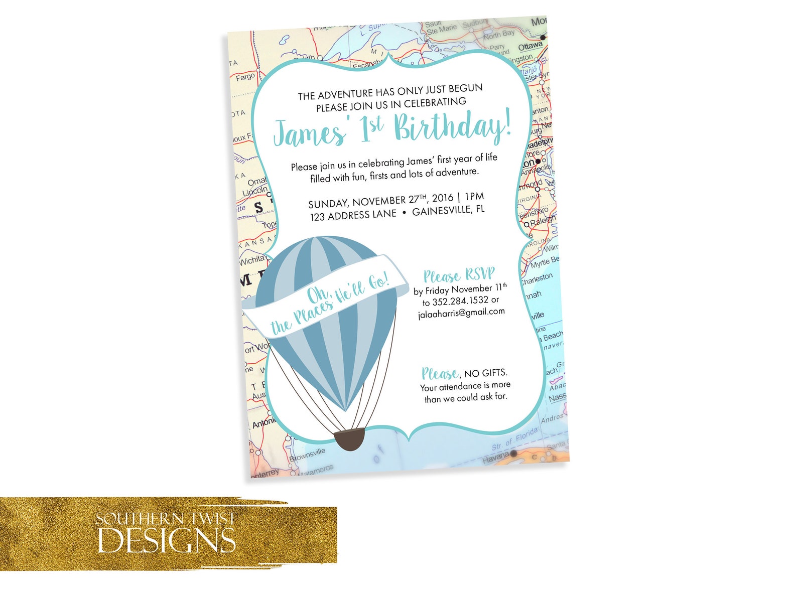 Travel Birthday Invitation Map Invitation Hot Air Balloon | Etsy