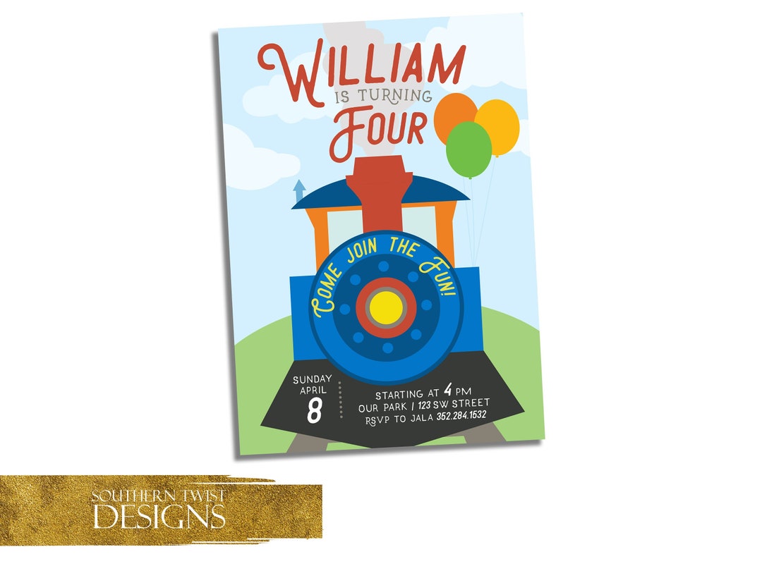 Blue Steam Train Invitation Custom Train Birthday Party Invite ...