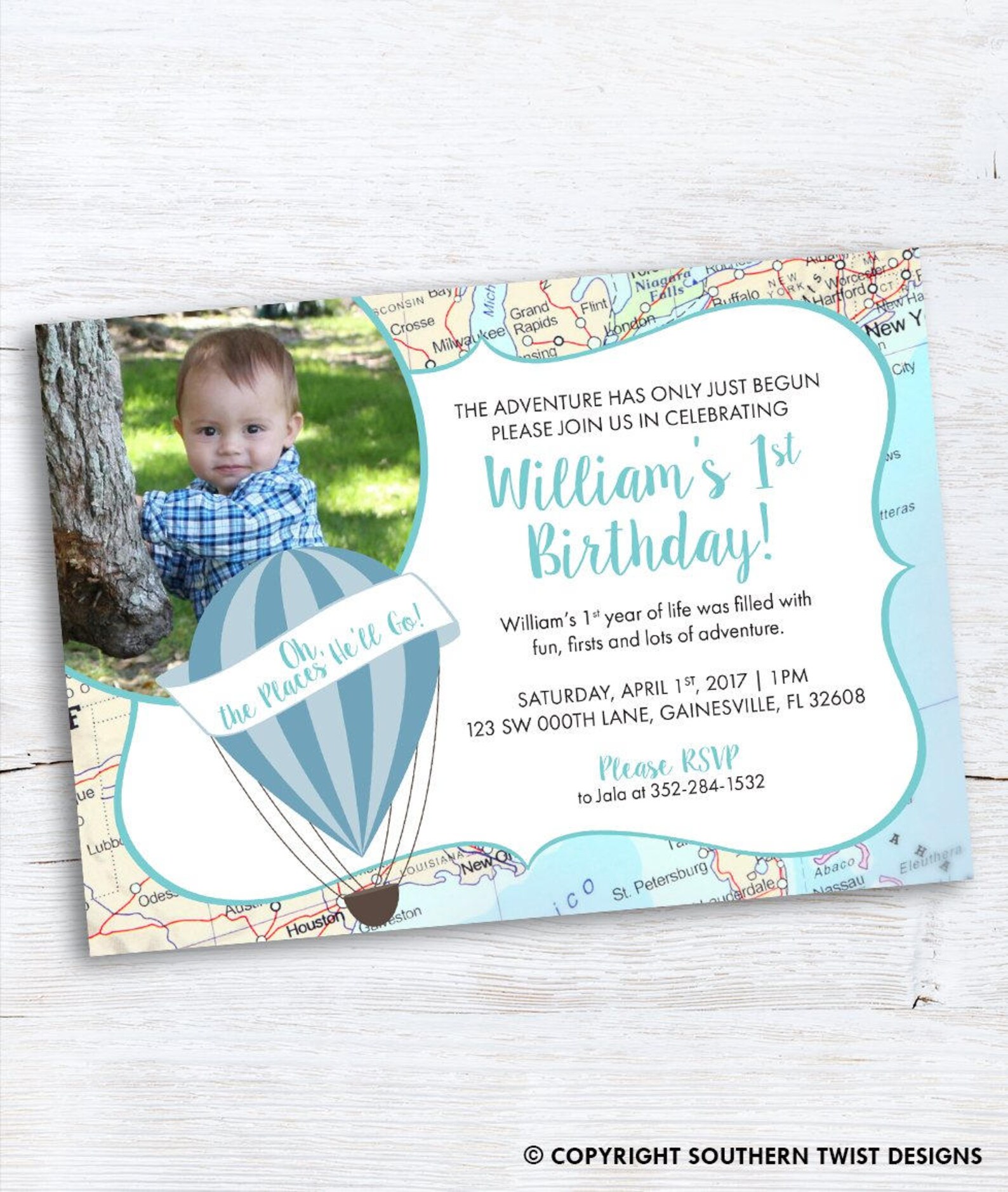 Travel Birthday Invitation Map Invitation Hot Air Balloon - Etsy