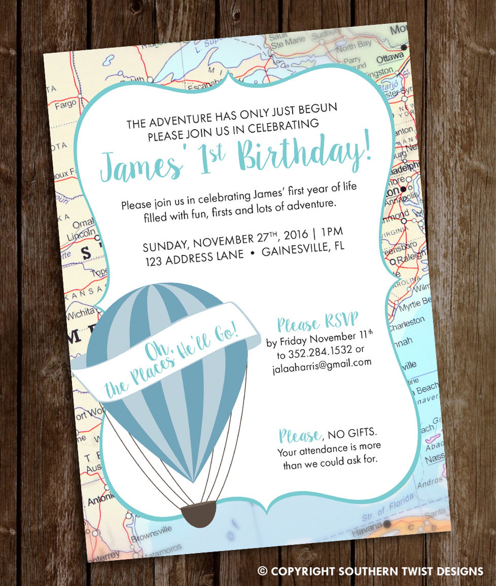Travel Birthday Invitation Map Invitation Hot Air Balloon | Etsy