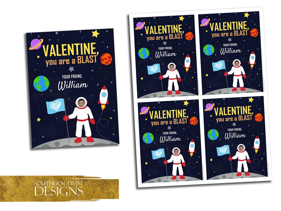 Astronaut in Space Valentine Card With Your Child's Photo, Outer Space ...