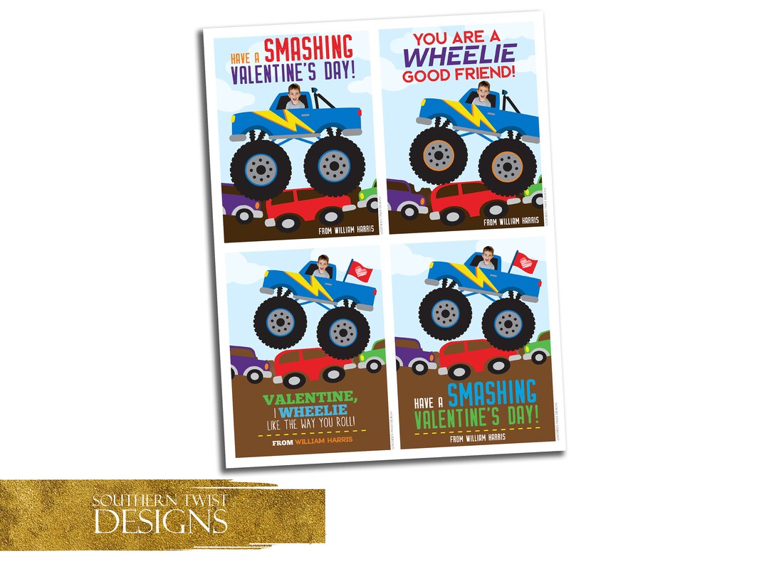 Monster Truck Photo Valentine, Custom Photo Valentine for Kids ...