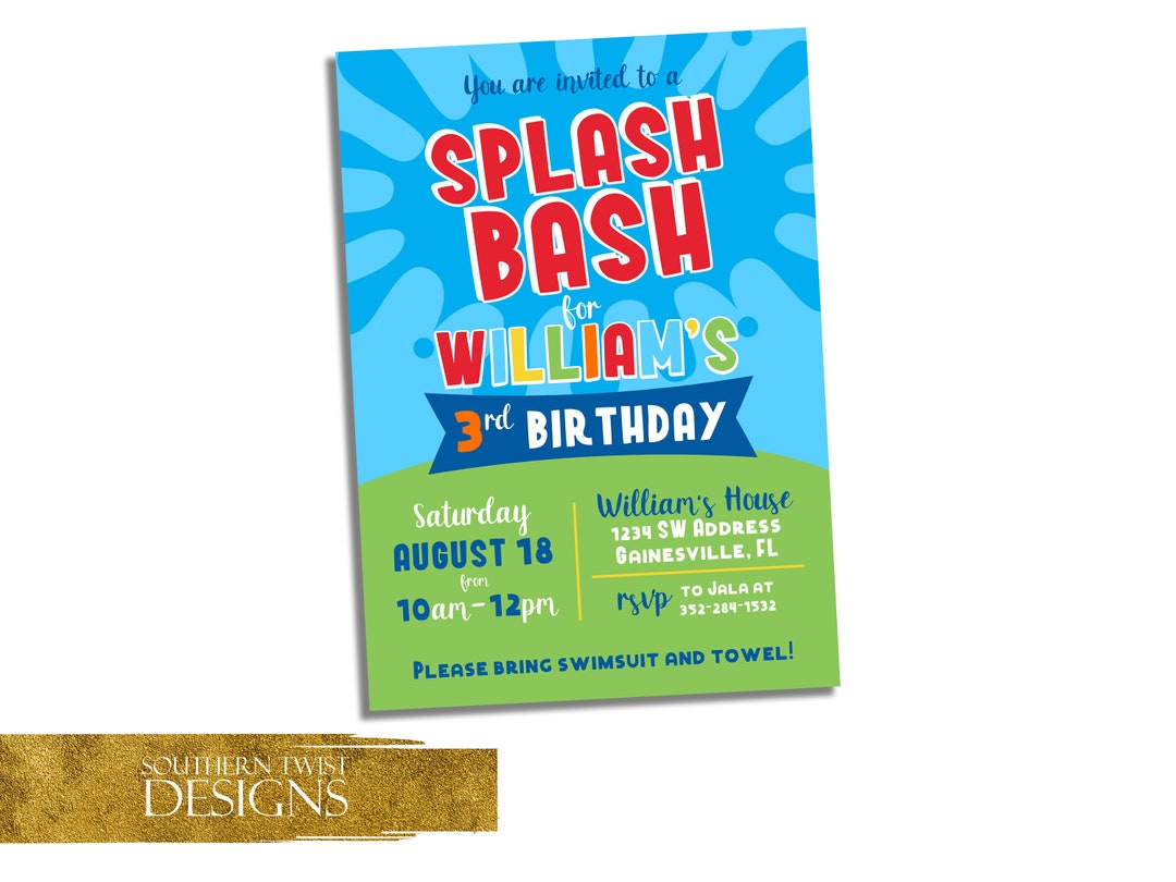 Summer Birthday Party Invitation Splash Pool Party Invite Custom Splash ...