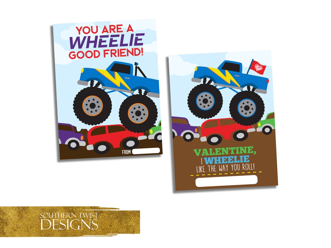 Custom Monster Truck Valentines Day Cards Valentines Day | Etsy