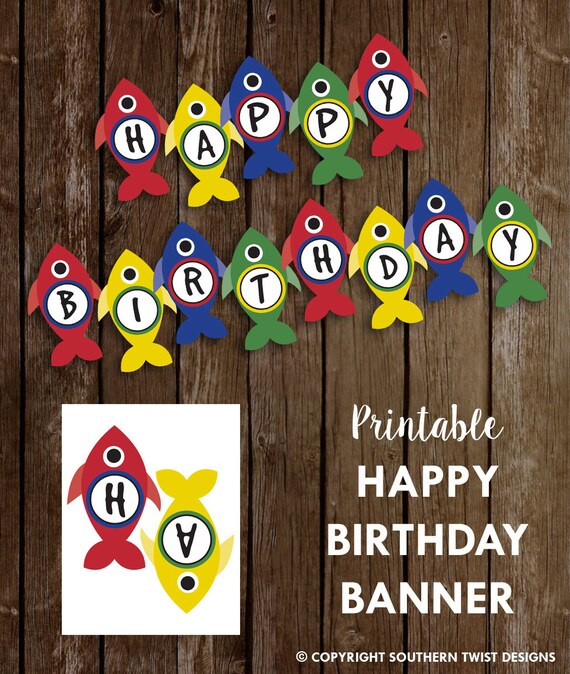 Printable Fish Birthday Banner Fishing Birthday Banner | Etsy