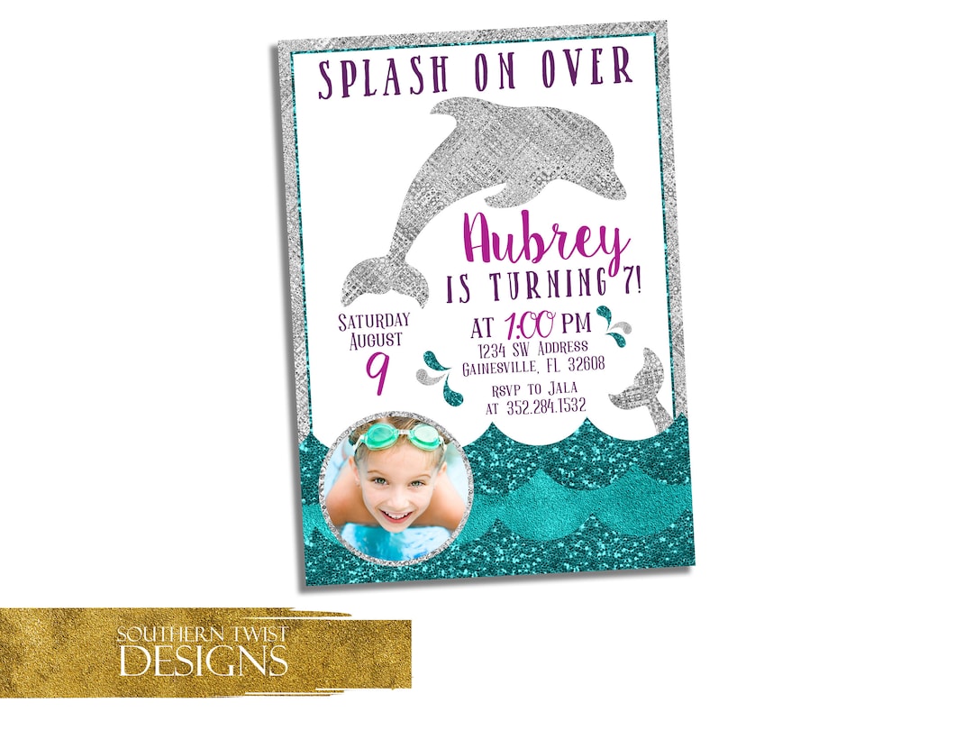 Dolphin Birthday Invitation - Pool Birthday Invite- Ocean Birthday ...