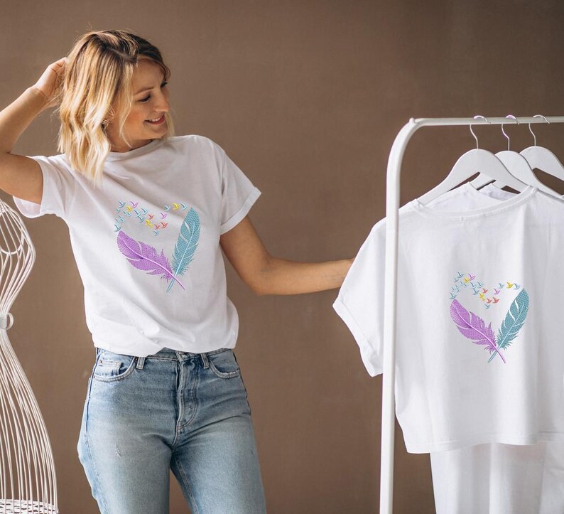 Feather and Flying Birds Embroidery Design, Heart Shape Machine ...