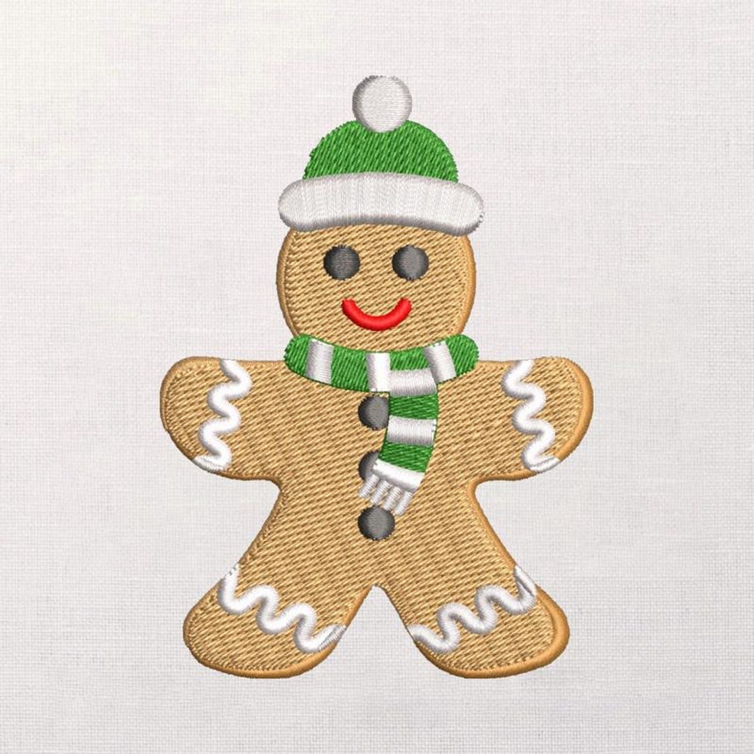 Gingerbread Cookie Embroidery Design, Green Beanie and Scarf, Christmas ...