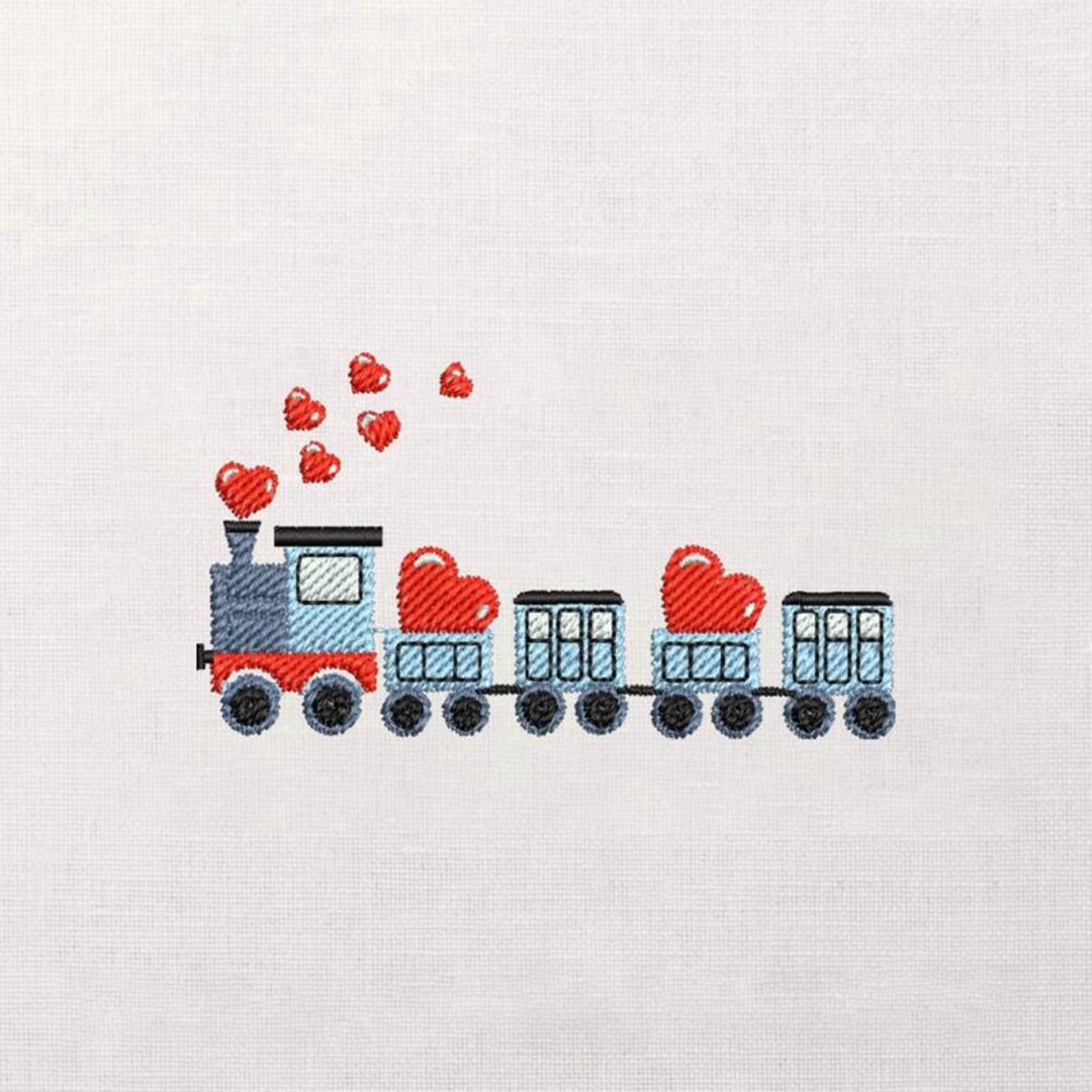 Heart Steam Train Embroidery Design, Valentine Stitch Pattern, Cute ...