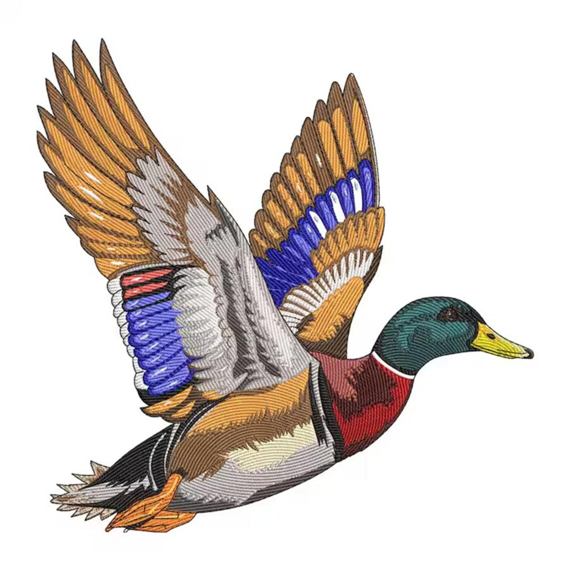 Flying Duck Embroidery Design, Realistic Bird Machine Embroidery ...