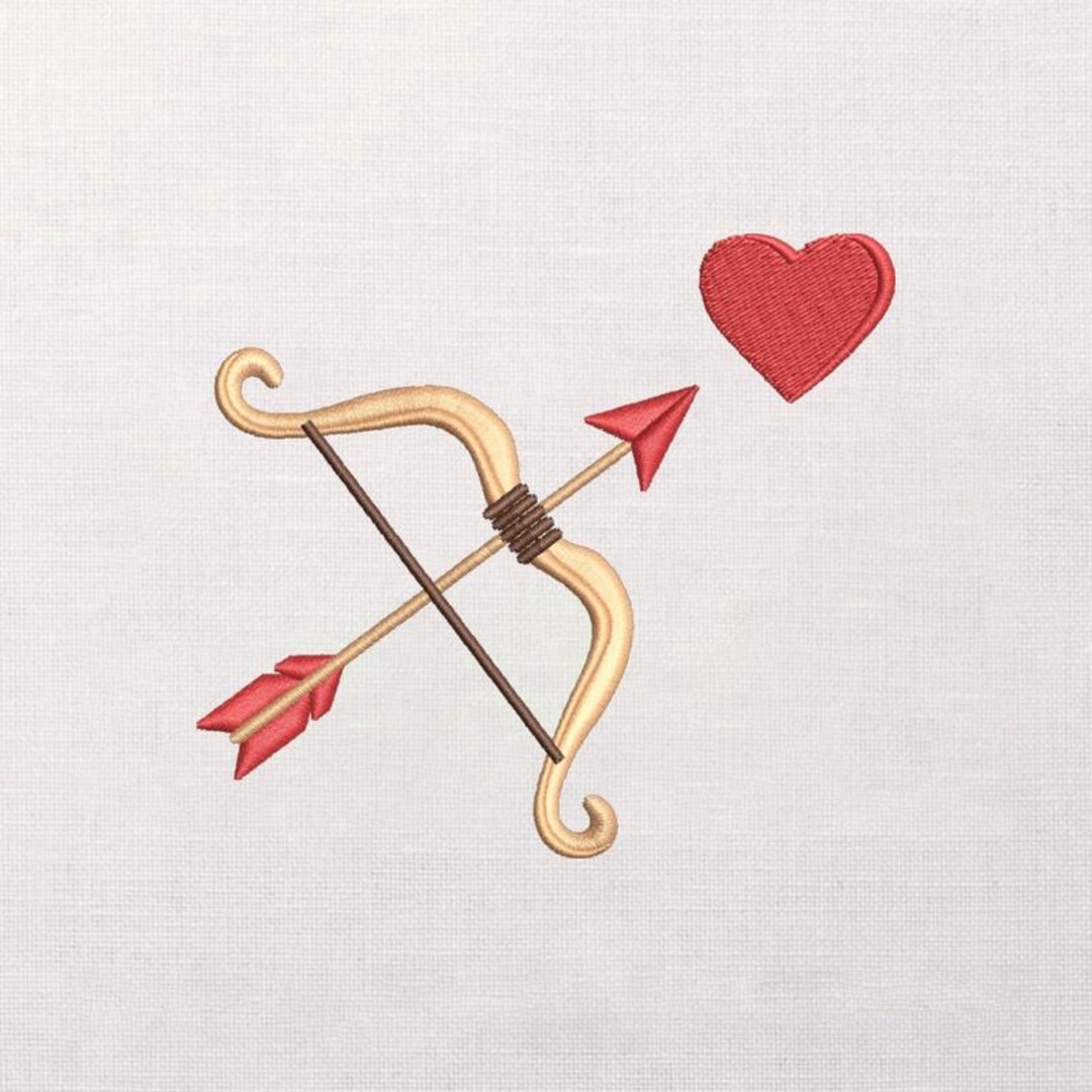 Cupid Bow and Heart Embroidery Design, Romantic Arrow Motif, Valentine ...