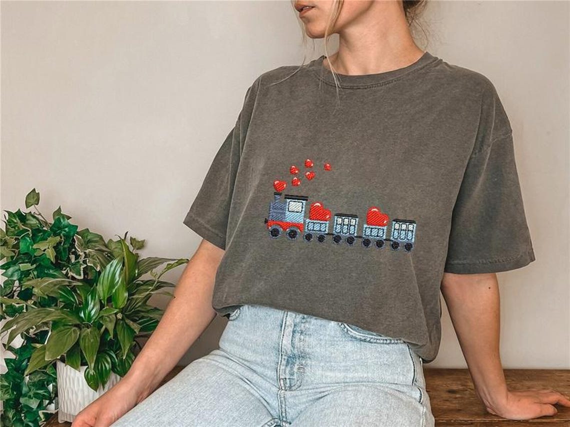 Heart Steam Train Embroidery Design, Valentine Stitch Pattern, Cute ...