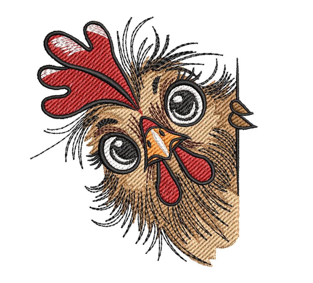 Funny Chicken Peek Embroidery Design, Whimsical Rooster Applique ...