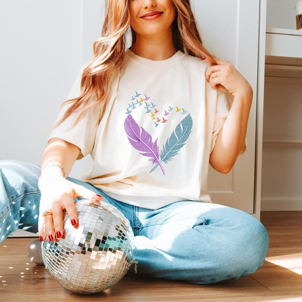 Feather and Flying Birds Embroidery Design, Heart Shape Machine ...