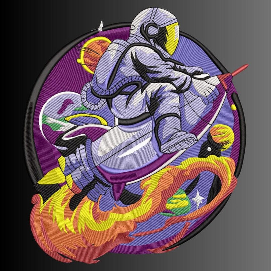 Astronaut on Rocket Embroidery File, Planets and Stars Round Patch ...