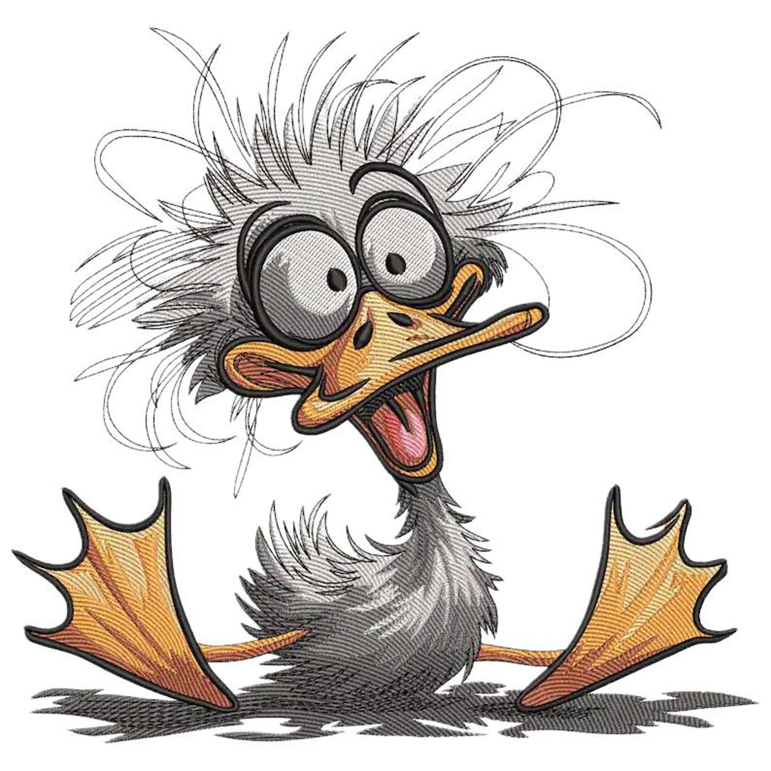 Crazy Frazzled Duck Embroidery Design, Funny Cartoon Duck Machine ...