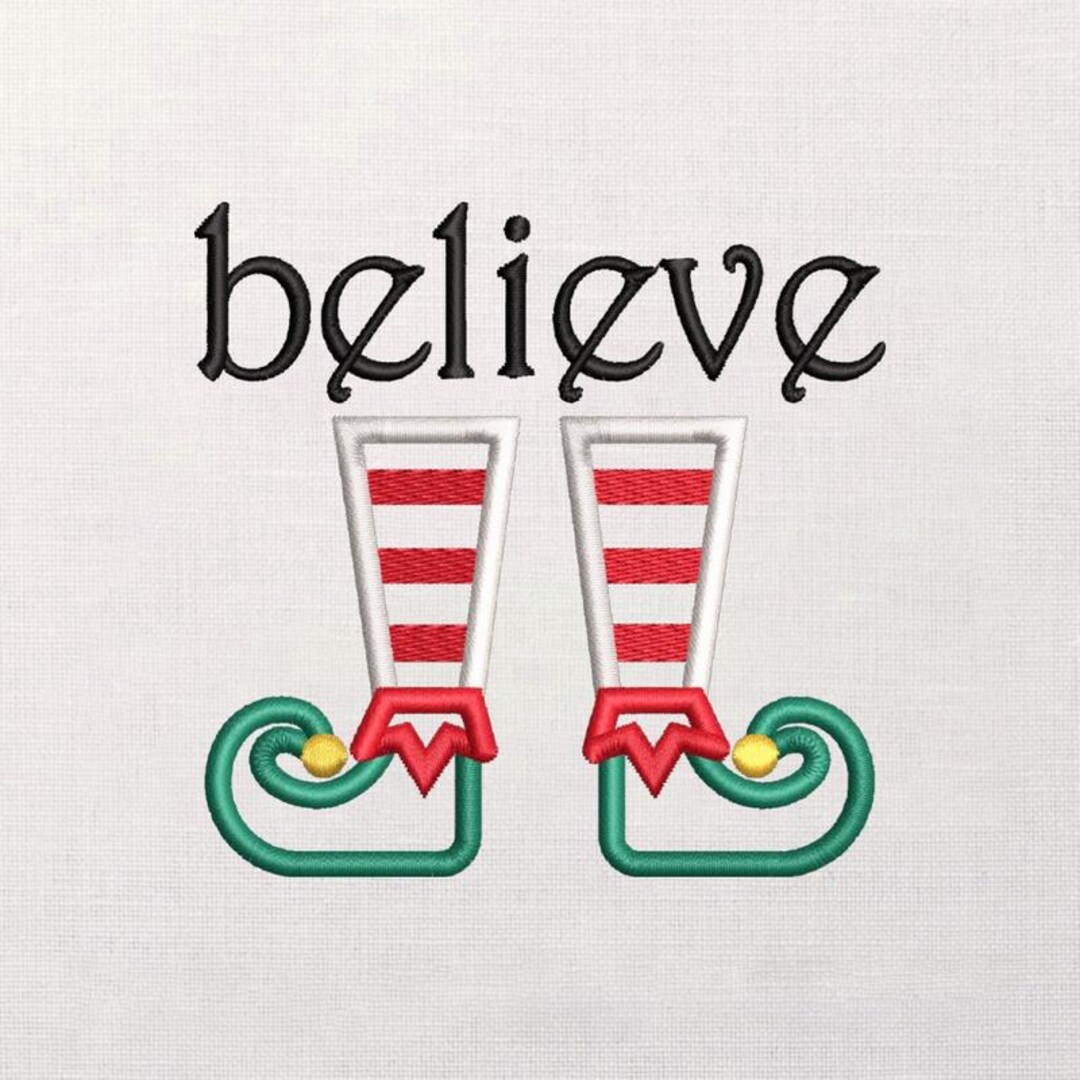 Elf Legs Embroidery Design, Believe Christmas Applique, Striped ...