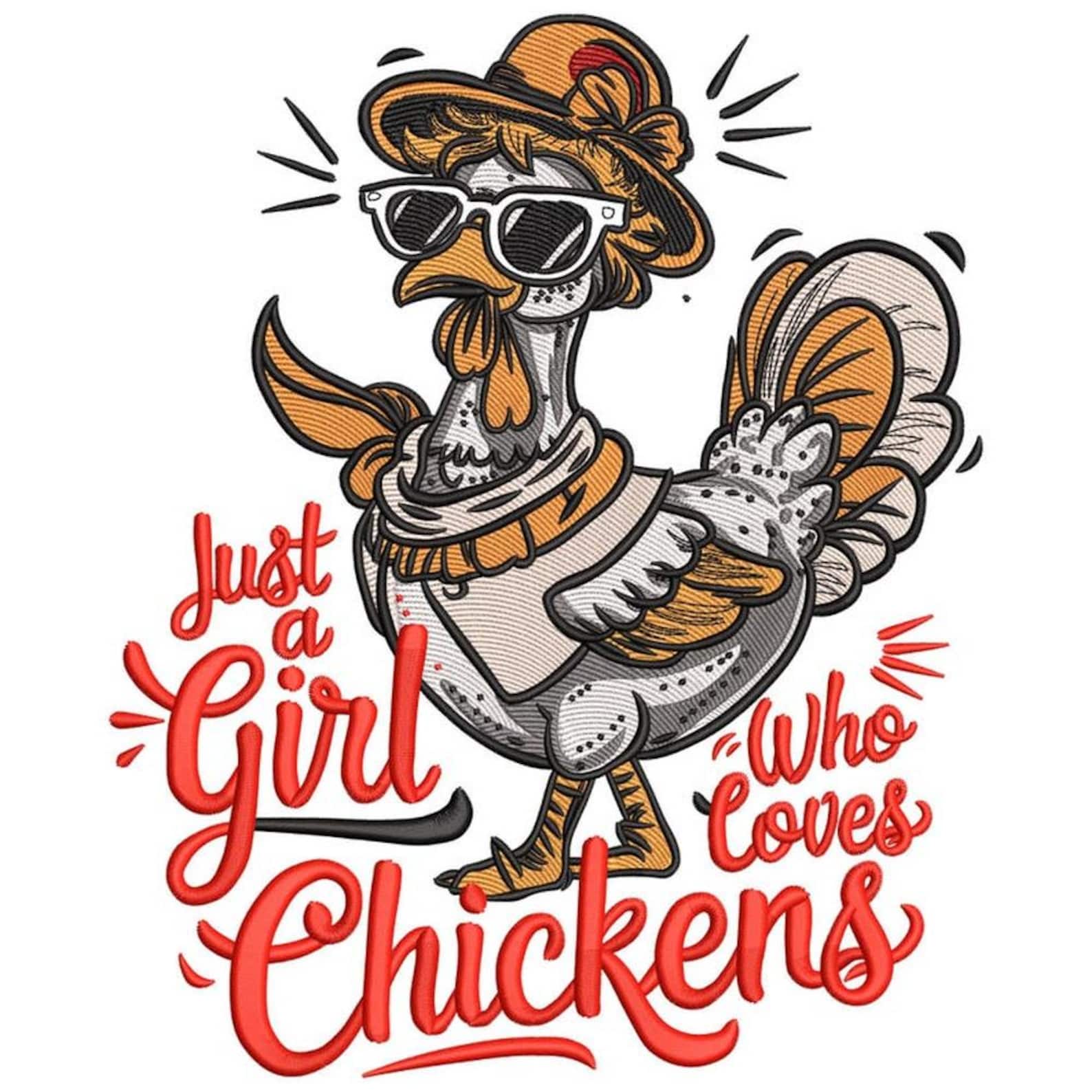Chicken Lady Embroidery Design, Stylish Hen Wearing Hat and Shades ...