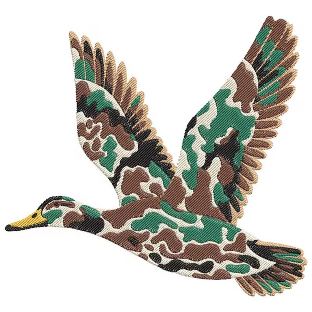 Camo Duck in Flight Embroidery Design, Majestic Mallard Bird Pattern ...