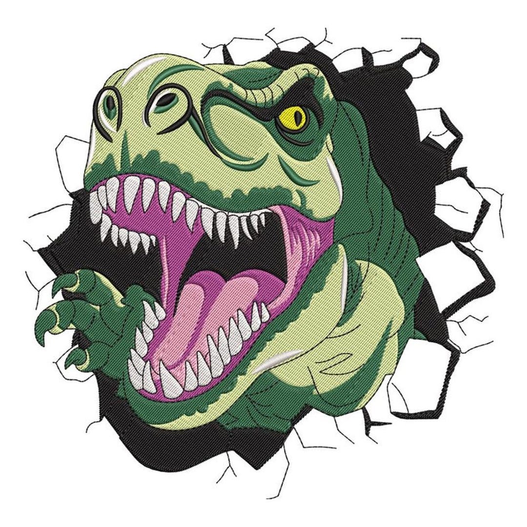 T-rex Breaking Wall Embroidery Design, Dinosaur Machine Embroidery File ...