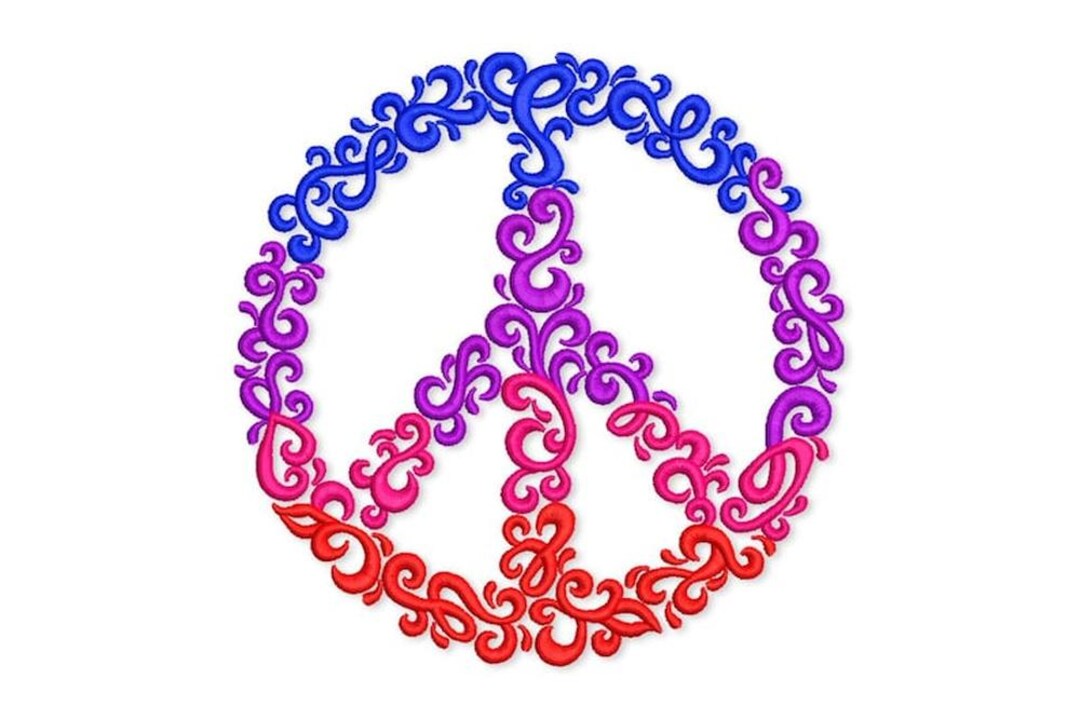 Peace Sign Embroidery Pattern, Ornate Paisley Swirl Outline, Groovy ...