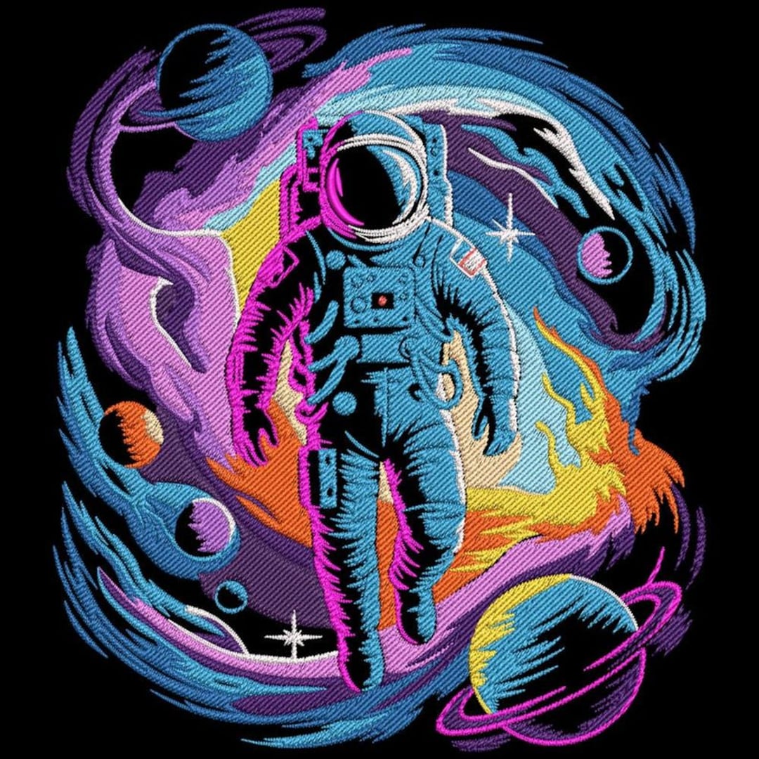Floating Astronaut Embroidery Design, Outer Space Galaxy Motif, Planets ...