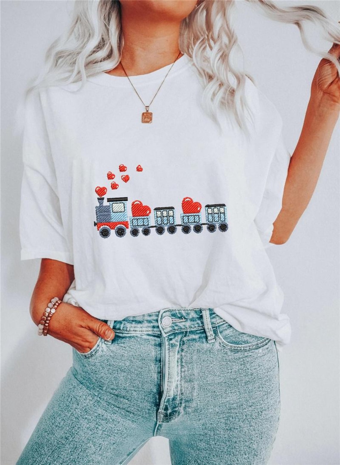 Heart Steam Train Embroidery Design, Valentine Stitch Pattern, Cute ...