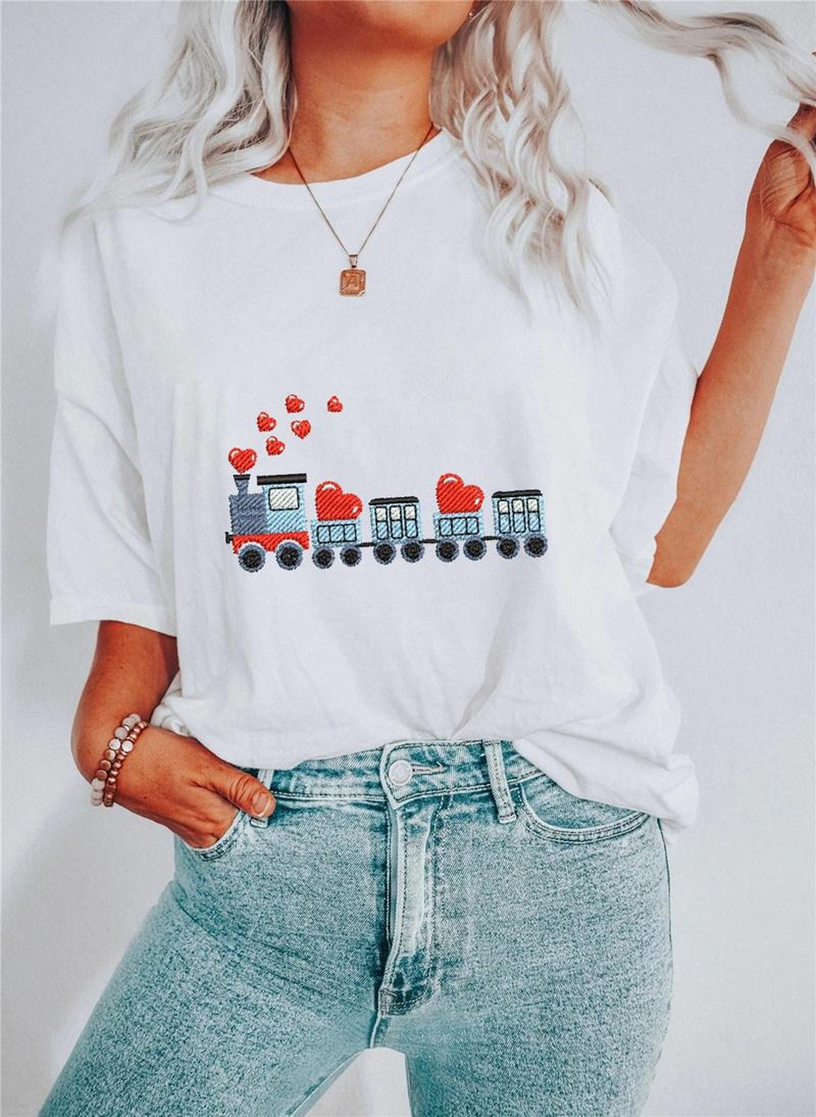 Heart Steam Train Embroidery Design, Valentine Stitch Pattern, Cute ...
