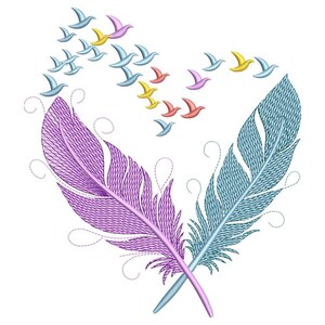 Feather and Flying Birds Embroidery Design, Heart Shape Machine ...