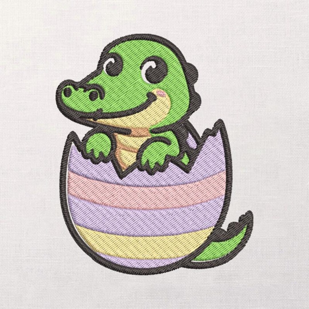 Cute Crocodile Embroidery Design, Hatching Easter Egg Applique, Pastel ...