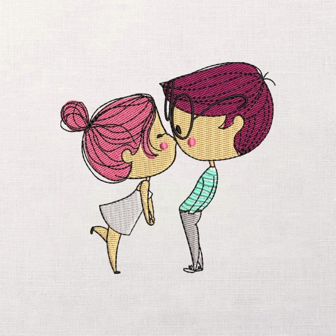 Kissing Couple Embroidery Design, Valentine Love Stitch File, Cute ...