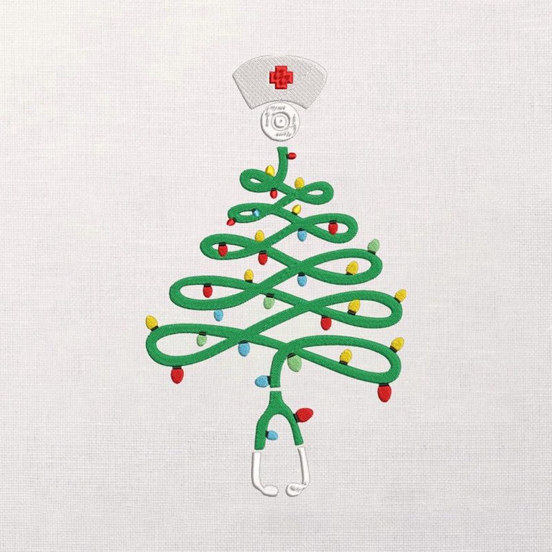 Nurse Christmas Tree Embroidery Design, Stethoscope Lights Pattern ...