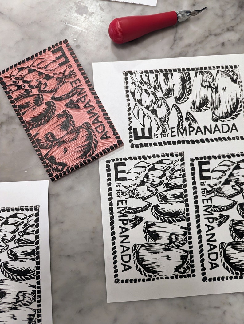 E is for Empanada Linocut Print - Etsy