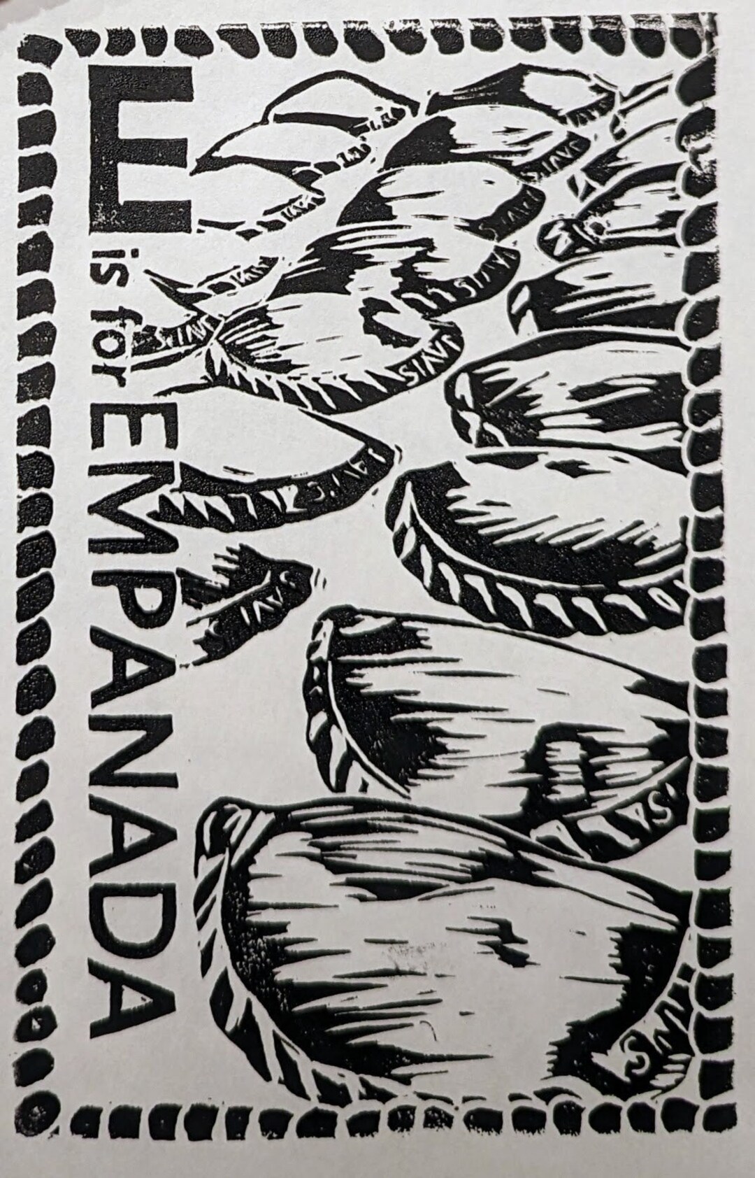 E is for Empanada Linocut Print - Etsy