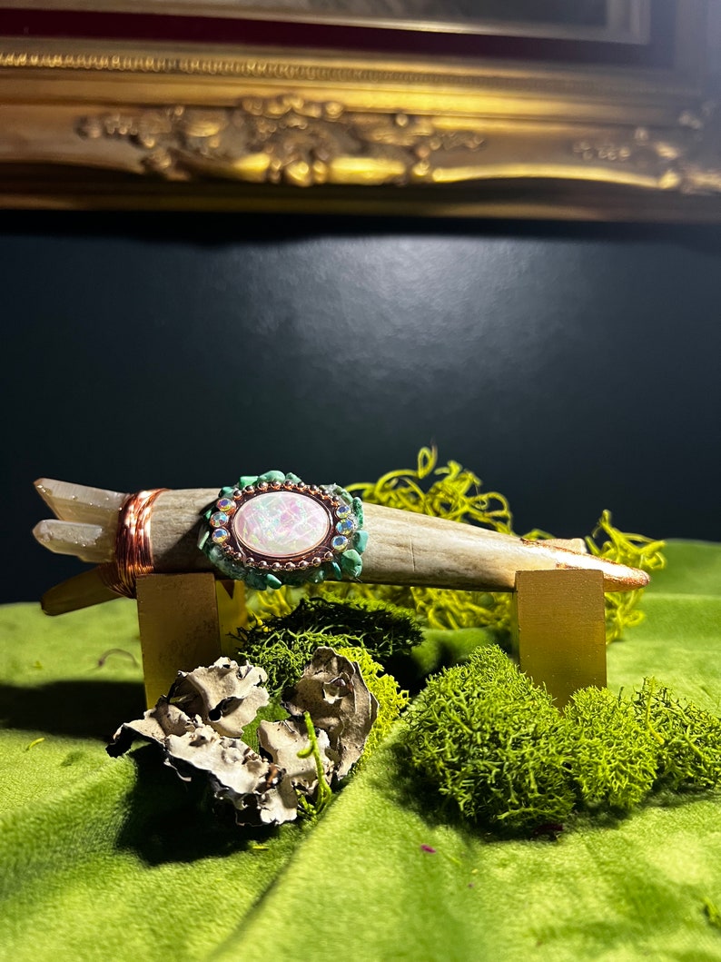Handcrafted Ethical Deer Antler Wand With Citrine, Synthetic Opal ...