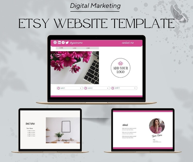 Etsy Website Template Five , Simple Website Template, Aesthetic Pink Theme Website, Website ...