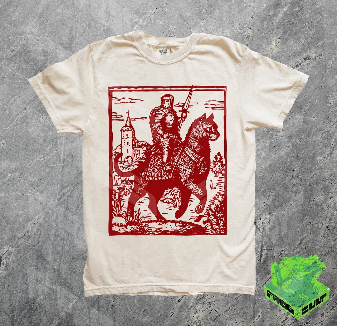 Red Knight Cat Rider Vintage T-shirt, 90s Graphic Tee, Dark Art ...
