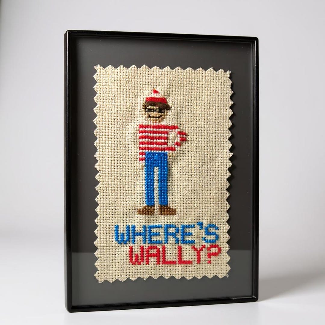 Waldo Cross Stitch Art: Framed 'where's Waldo' Funny People - Etsy